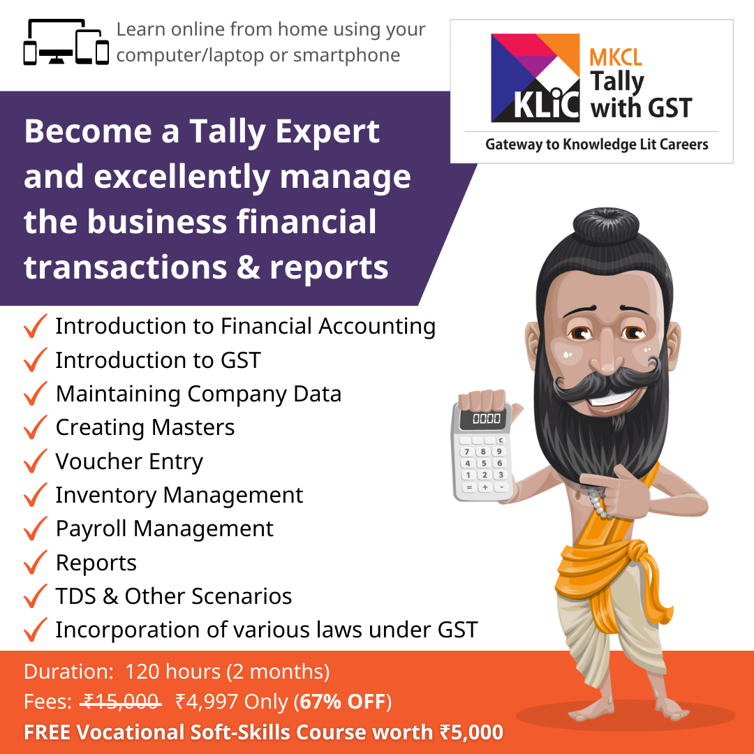 TallyPrime with GST - MS-CIT | Career-oriented KLiC Courses | MKCL ...