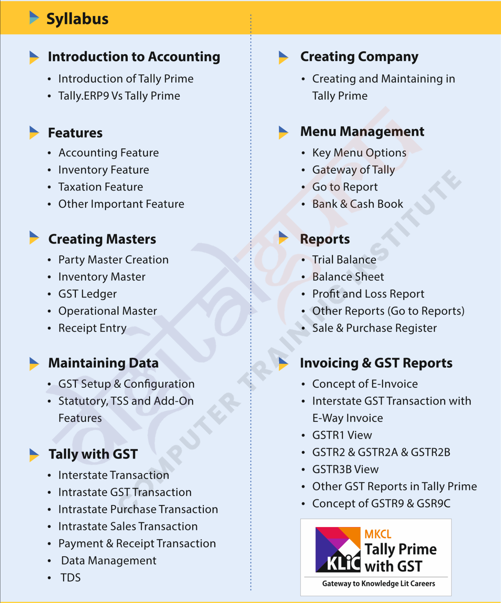 TallyPrime with GST - MS-CIT | Career-oriented KLiC Courses | MKCL ...